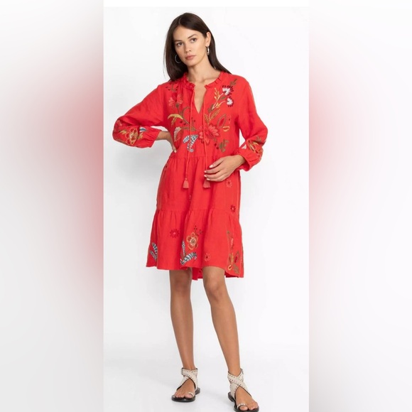 Johnny Was | Dresses | Johnny Was Isabella Embroidered Red Dress M ...